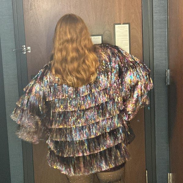 The Lover Iridescent Pink Tinsel Fringe Jacket | Metallic Party Jacket ...