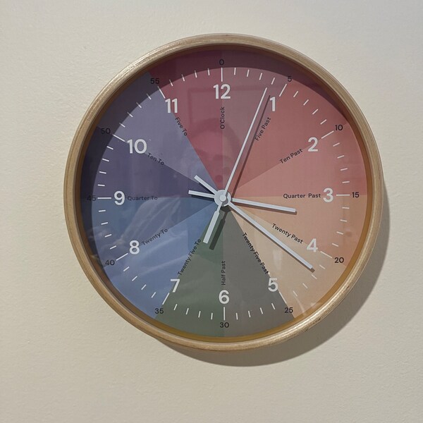Simple Wall Clock Telling Time Clock, Pastel Colors Clock, Color Wheel ...