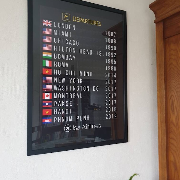 Airport Flight Board With Flags, Printed Version - Frame Not Included ...