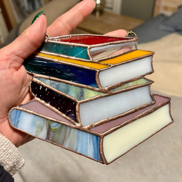 Library Book Stack - Stained Glass Suncatcher - Etsy