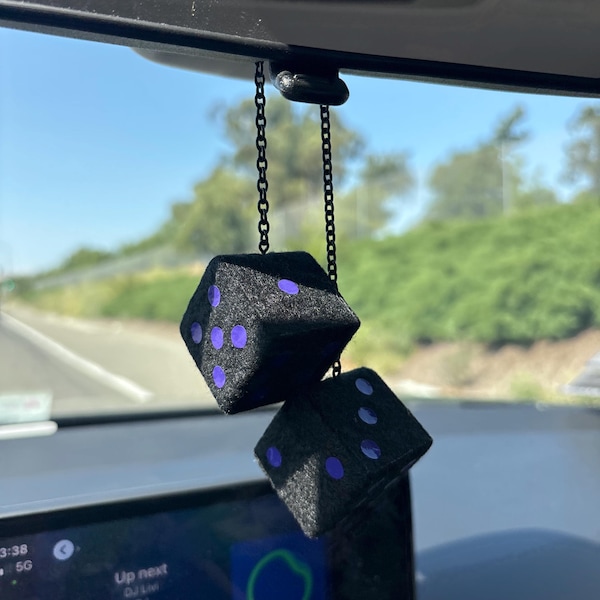 Black Fuzzy Dice With Black Bling Gems and Chain or Cord / Car ...