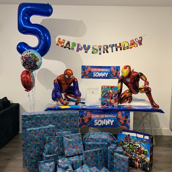 Superheroes Theme Set, Avenger Balloons, Cake Topper, Superhero Happy ...