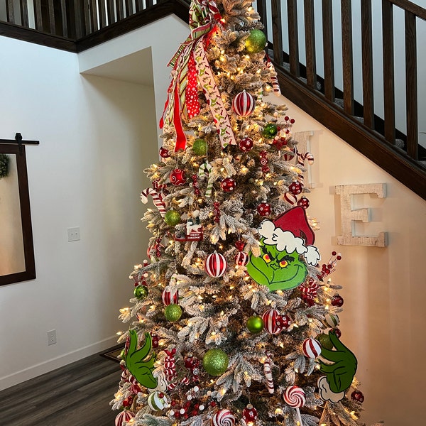 Grinch Tree Topper Wreath Attachment Ornament Green Hand Grinch ...