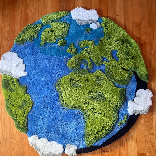 Handmade Tufted Rug 3D Earth | Custom Planet Rug | Space-themed Decor ...