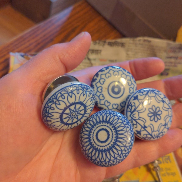 Blue & White Ceramic Knobs Kitchen Cabinet Drawer Knobs Hardware Knobs Handmade Knobs Cabinet ...