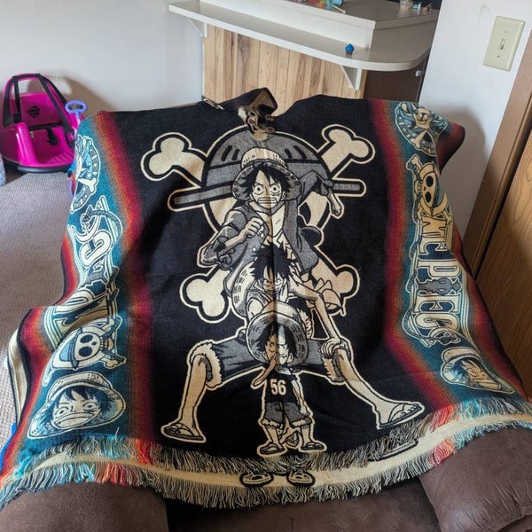 One Piece Poncho, Monkey D. Luffy Anime Poncho, Warm Cozy Hooded Poncho ...