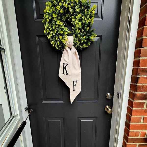 Double Initial Wreath Sash - Customized Wreath Sash - Custom Door Decor ...