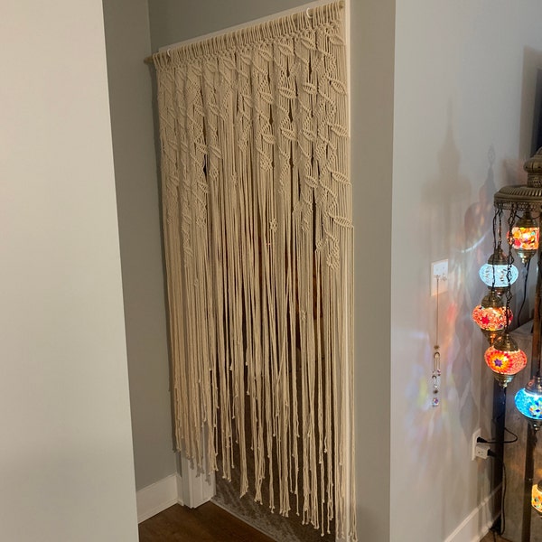 Macrame Long Doorway Curtain, Large Door Curtain, Macrame Leaf Wall ...