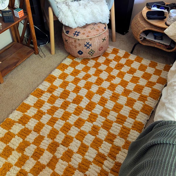 Checkered Beige and White Area Rug. - Etsy