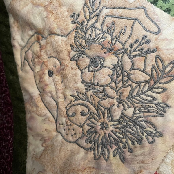 Pit Bull & Flowers - Machine Embroidery Design, Pit Bull Head Outline ...