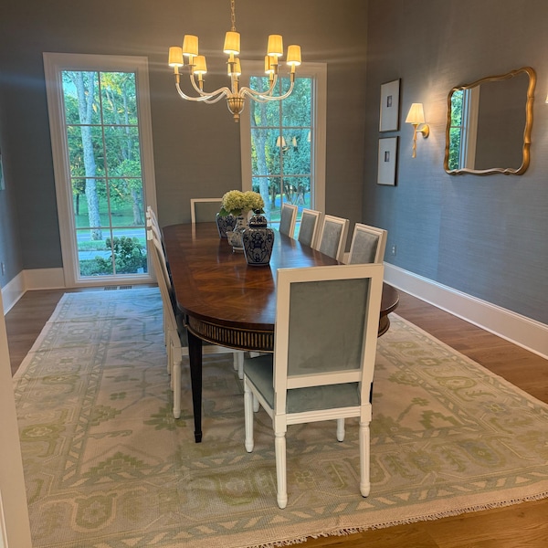 Hand Knotted Green White Oushak Made to Order (in Any Size!!) Geometric ...