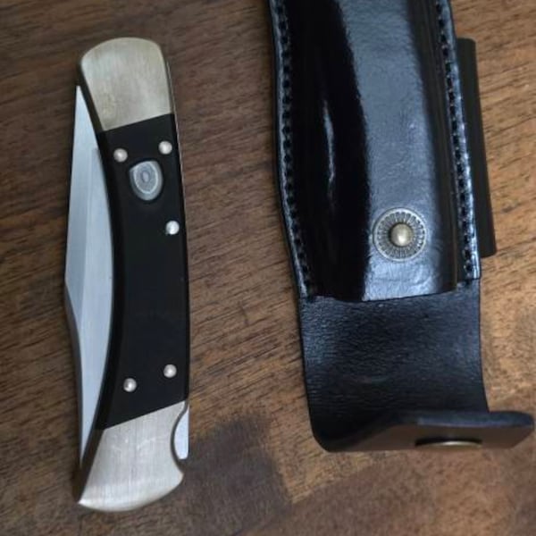 Horizontal Leather Sheath for Buck 110 Folding Hunter Knife / Buck 112 ...