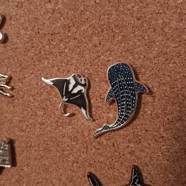 Shark & Ray Pin Pair - Whale Shark and Manta Ray - Set of Enamel Pins ...