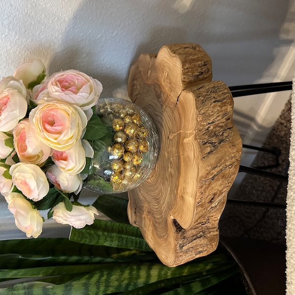 Live Edge Wood Slab, Elm Tree Slice, Round Reclaimed Unique Wooden ...