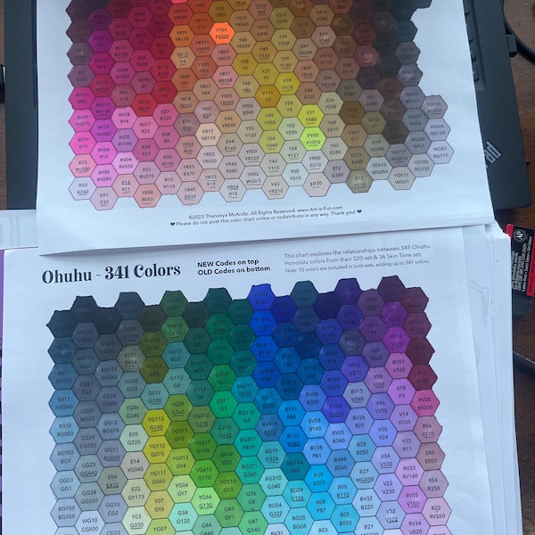 Ohuhu Color Chart • 341 Colors • NEW + OLD Color Codes • Printable ...