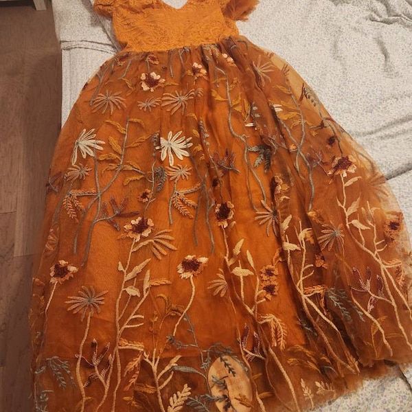 Burnt Orange Flower Girl Dress – Boho Lace Dress for Fall Weddings ...