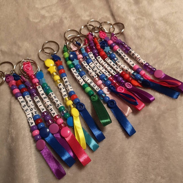 Beaded Name Keyring Personalised Keyring Letter Beads Teacher Gift ...