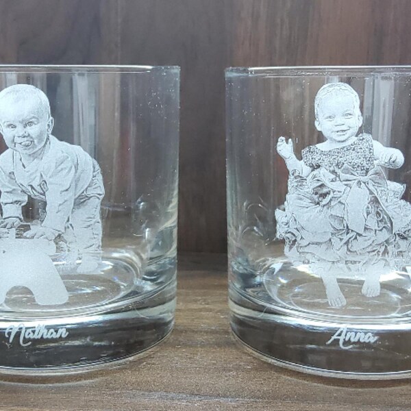 Etched Rocks Glasses |whiskey Glass, Picture on Glass, Family Photo ...