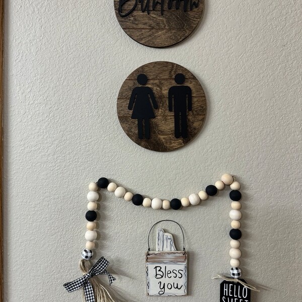 3D Restroom Shiplap Sign, Mini Bathroom Signs, Farmhouse Bathroom Decor ...