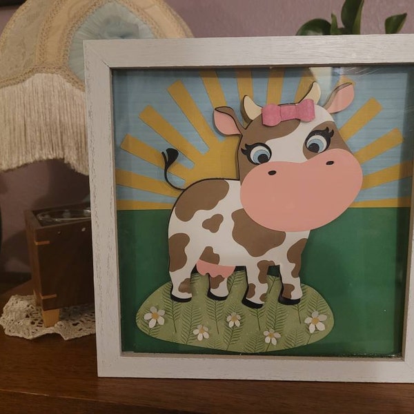 Happy Cow Shadow Box SVG Template, Layered SVG Layered Nursery Wall Art ...