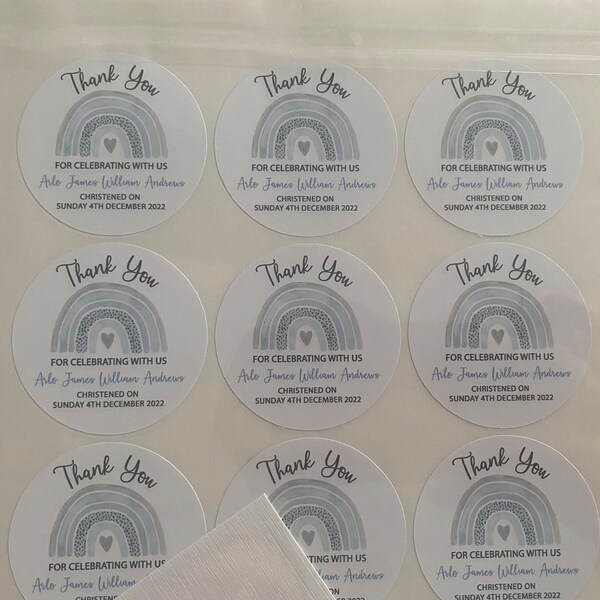 Christening Day Stickers | Thank You Stickers | Rainbow Stickers | Baby ...