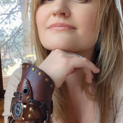 Wide Brown Steampunk Cuff Leather Bracelet, Wrap Alchemist Potion Bracer, Genuine Leather ...