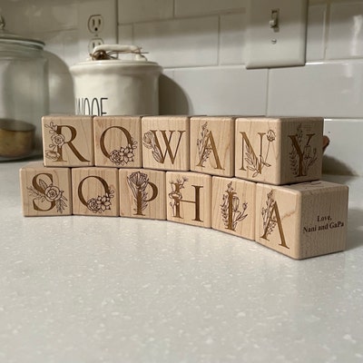 Floral Wood Alphabet Blocks Personalized Name Custom Name Blocks ...