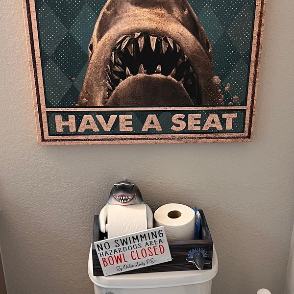 Jaws Movie Decor, Funny Bathroom Humor, Fun Bath Storage, Jaws Decor ...