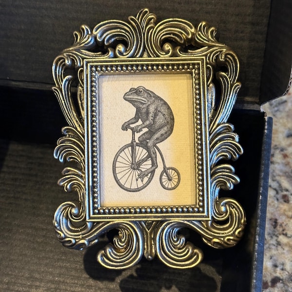 Baroque Frog on Bicycle Mini Portrait in Vintage Style Frame – Gothic ...
