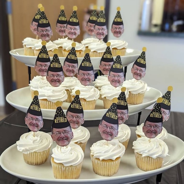 Personalized Face Cupcake Toppers, Retirement Photo Cupcake Toppers ...