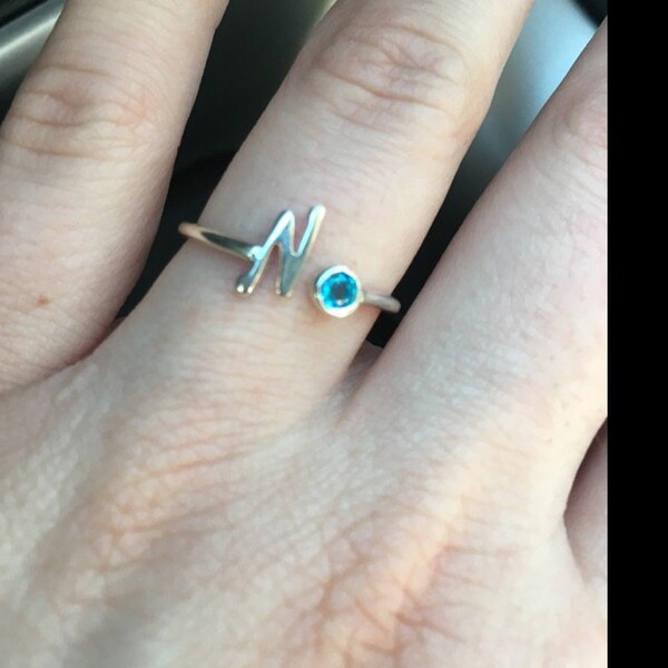 Initial Birthstone Ring Custom Name Gemstone Stacking Rings Dainty ...