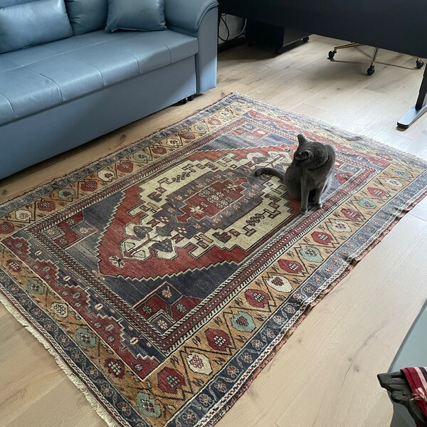 5x10 Striped Rug,4'79x10'17 Ft,5x10 Vintage Rug,oushak Rug,5x10 Turkish ...