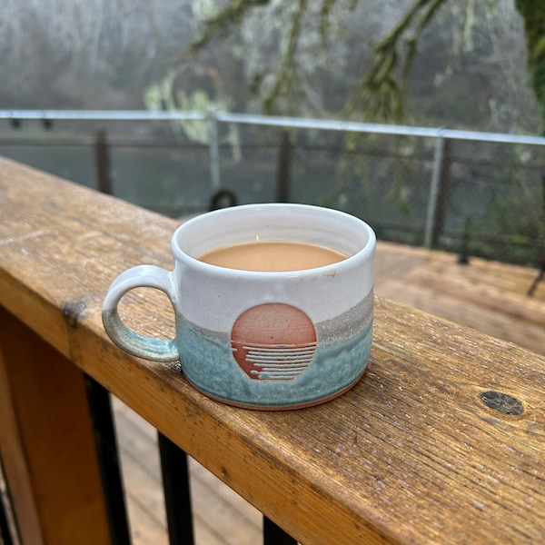 Sunset Ceramic Mug - Sunrise + Sunset Mugs - Black and Turquoise Mug ...