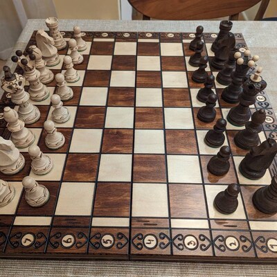 MAGNETIC 10 and 12 Inch Wooden Chess Set Board Hand Carved - Etsy