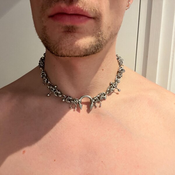 PIERCED 2 - Stainless Steel Chainmaille Choker Necklace Goth ...