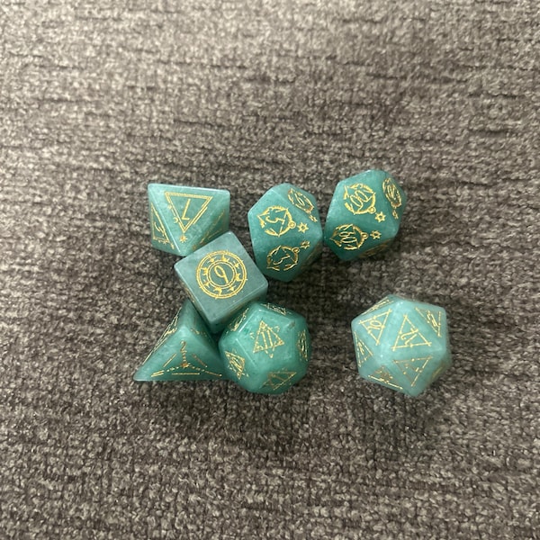 Green Jade DND Dice Set, Aventurine Sharp Edge D&D Dice Set, Dungeons ...