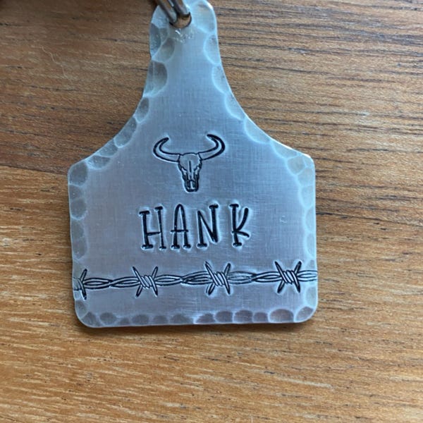 Aluminum Pet ID Tag | Bull Skull Barbwire Cattle Tag | Dog Tag | Pet ...