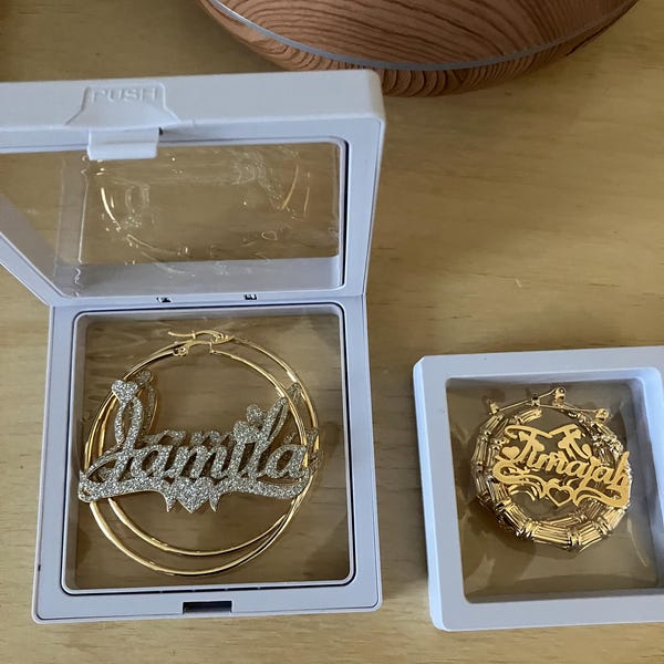 Custom Bling Name Hoop Earrings: Personalized Large Hoops, Gold Jewelry ...
