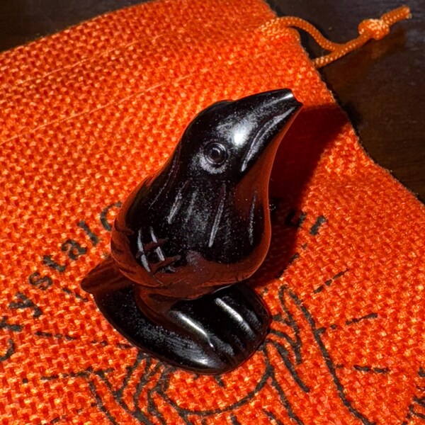 Natural Obsidian Crow Figurine Hand Carved Miniature Stone Animal ...