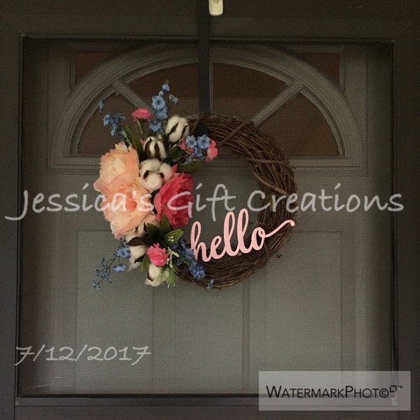 Hello Script Word Wood Sign, Wooden Words, Sign Art, Rustic Cursive ...