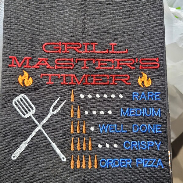 Machine Embroidery, Grill Master's Timer, Drink Beer Grill Meat BBQ ...