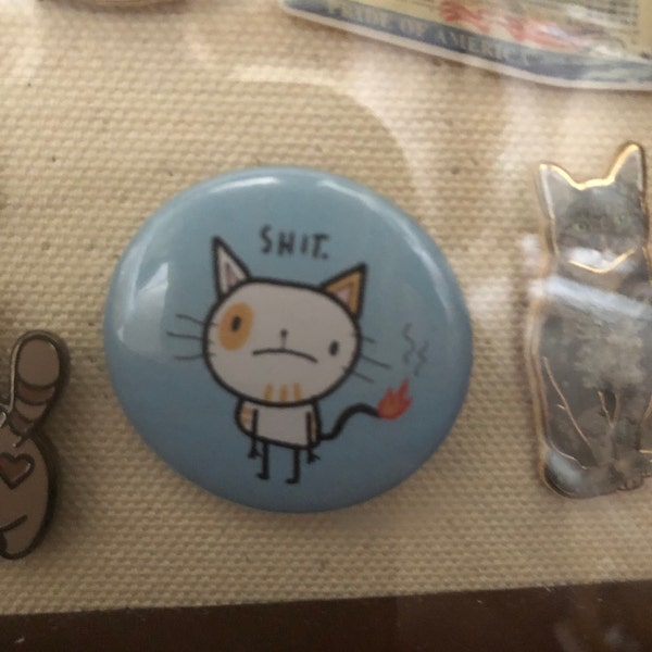 Funny Cat Button Pin / Sad Kitty Pinback Button - Etsy