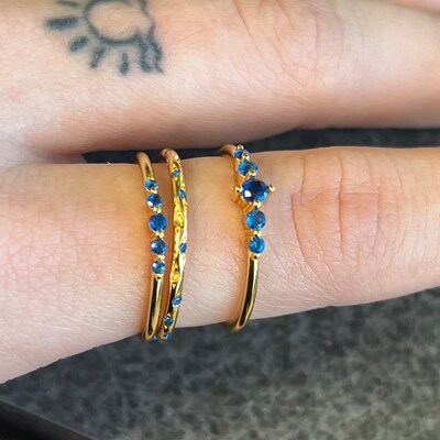 Sapphire Stacking Ring Set by Caitlyn Minimalist Set of 3 Dainty Blue ...