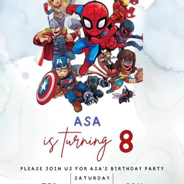 Avengers Birthday Invitation Template, Digital Kids Party Template ...
