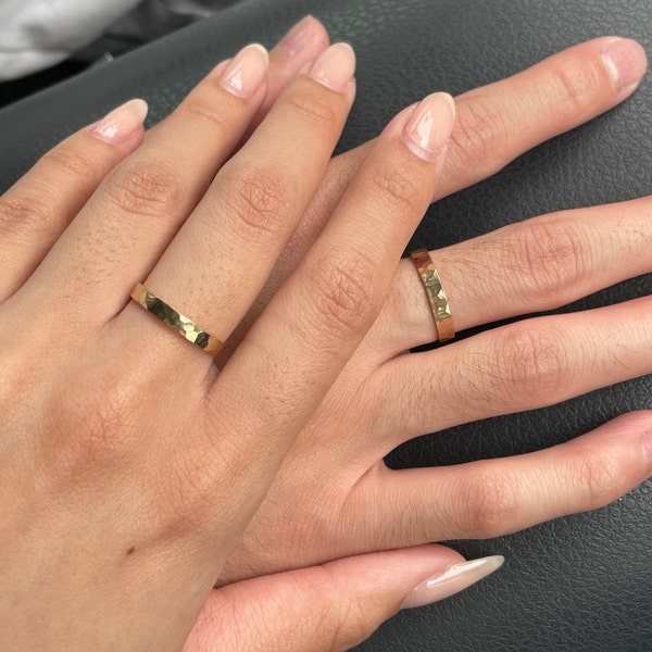 Couple Ring Set, Couple Rings Gold, Beveled Edge, His Her Promise Ring ...