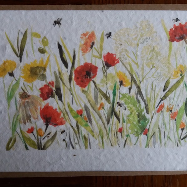 Poppys, Bees & Wildflowers Plantable Seed Card/ Seed Card Birthday Card ...