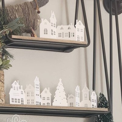 Christmas Village Svg Paper Winter Display With Lights Svg 3D Template ...