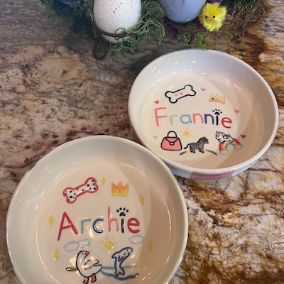 Custom Cute and Cheerful Pet Plate, 4 to 6 Designs, Handmade Pottery ...