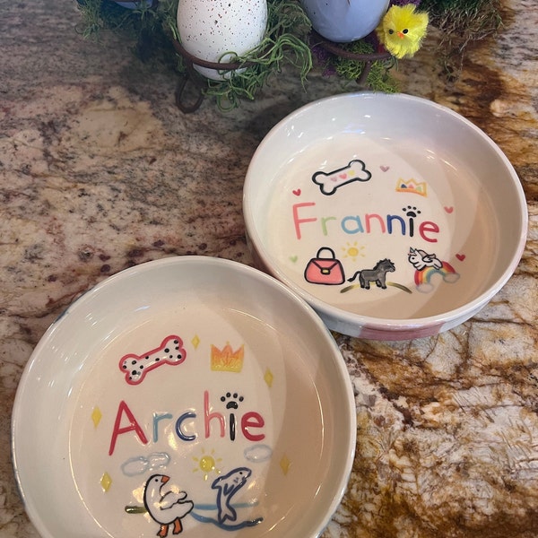 Custom Cute and Cheerful Pet Plate, 4 to 6 Designs, Handmade Pottery ...