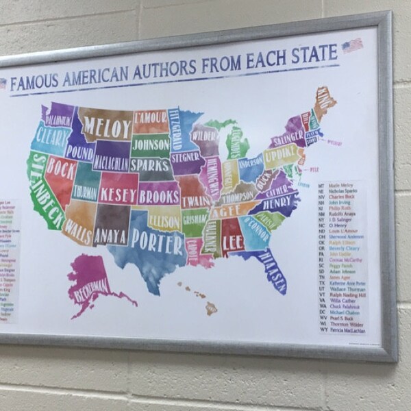 Famous American Authors From Each State Water Color Literary Art Print ...